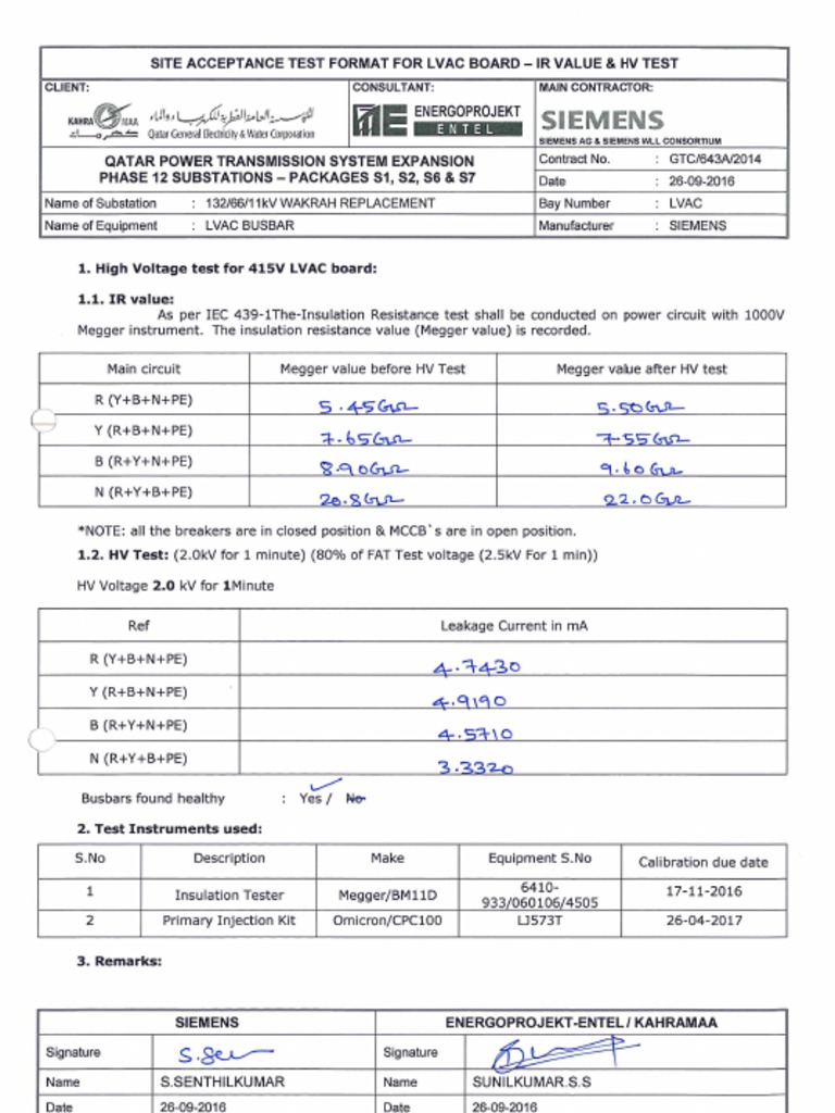 Lvac Ir Value & High Voltage Test Report PDF | PDF