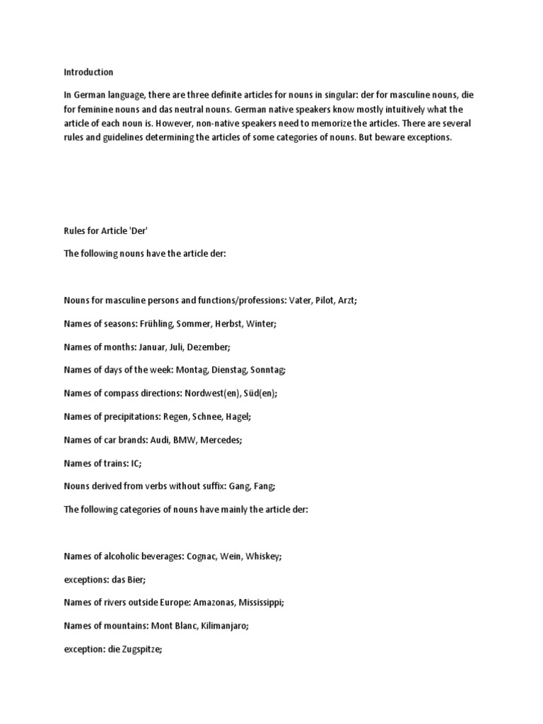 Rules of Der Die Das | PDF | Grammatical Gender | Noun