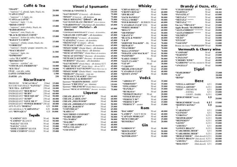 Lista Pret Bar | PDF | Distilled Drinks | Grape Varieties