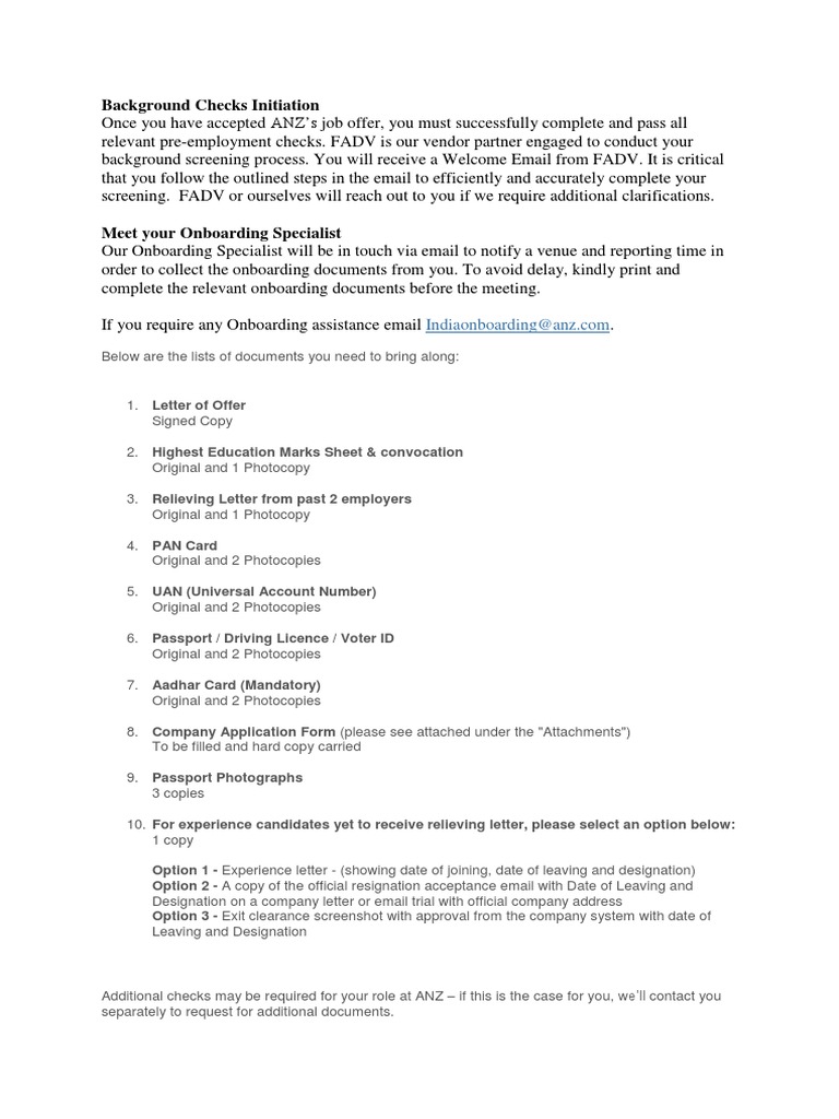 Background Checks Initiation: Option 1 - Option 2 - Option 3 | PDF