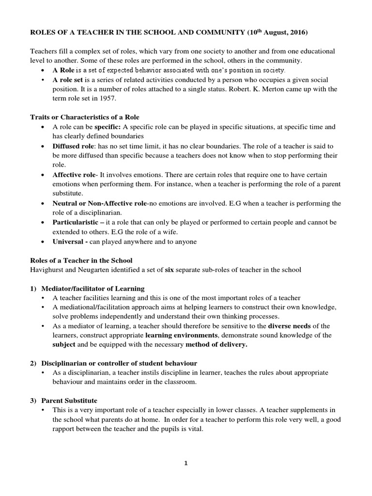 Teacher Roles in School and Community | PDF | Social Psychology | Teachers