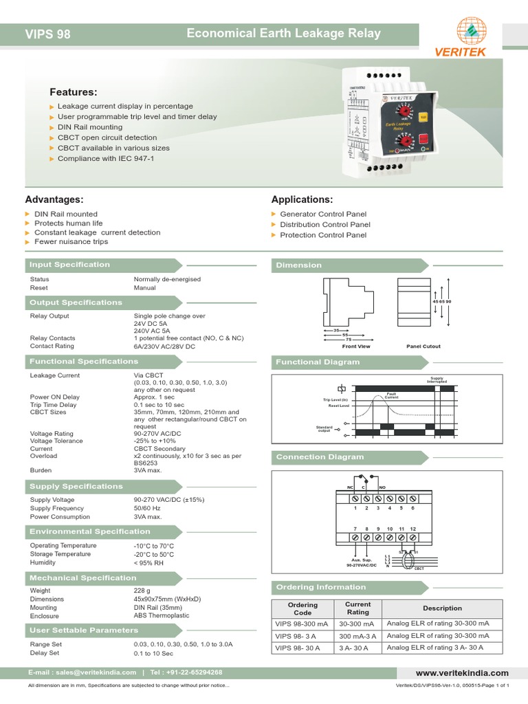 Vips 98 | PDF | Relay | Electric Power