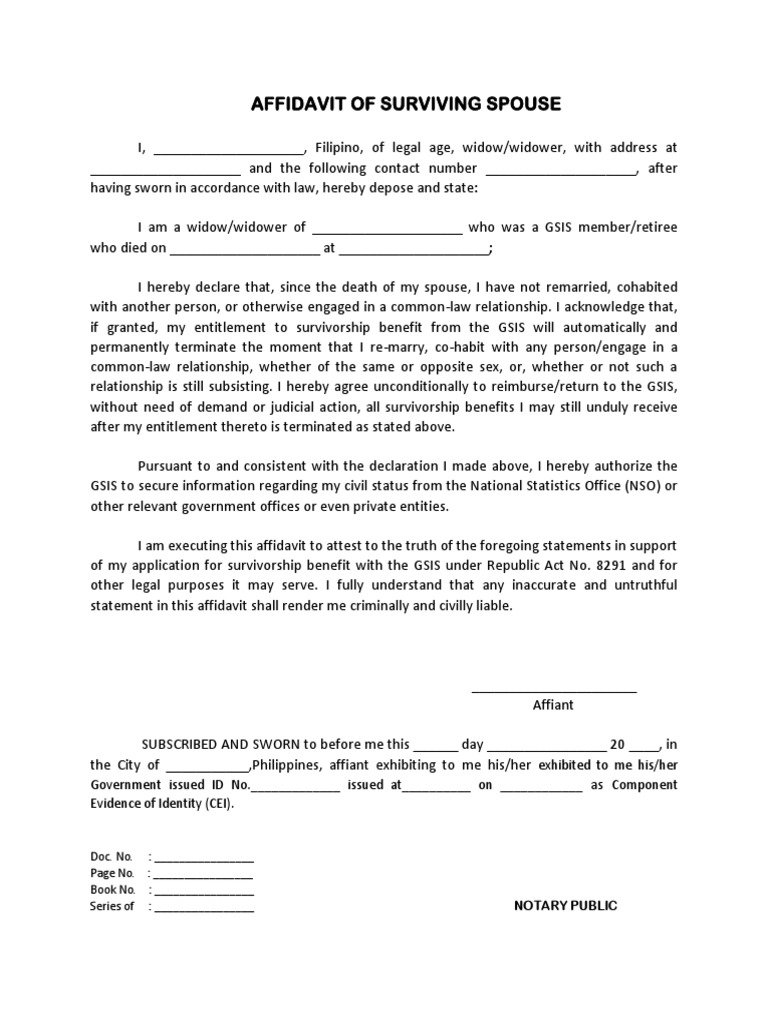 Affidavit of Surviving Spouse | PDF