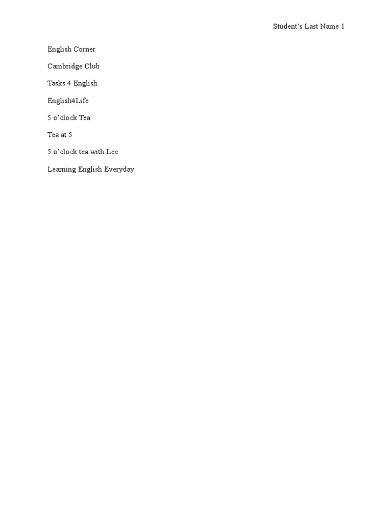 English Learning Activities Overview | PDF