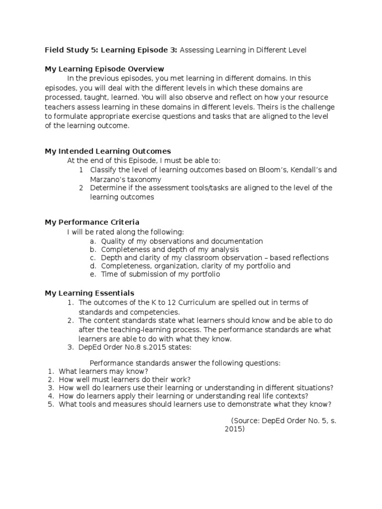 Field Study 5 Episode 4 | PDF | Metacognition | Educational Assessment
