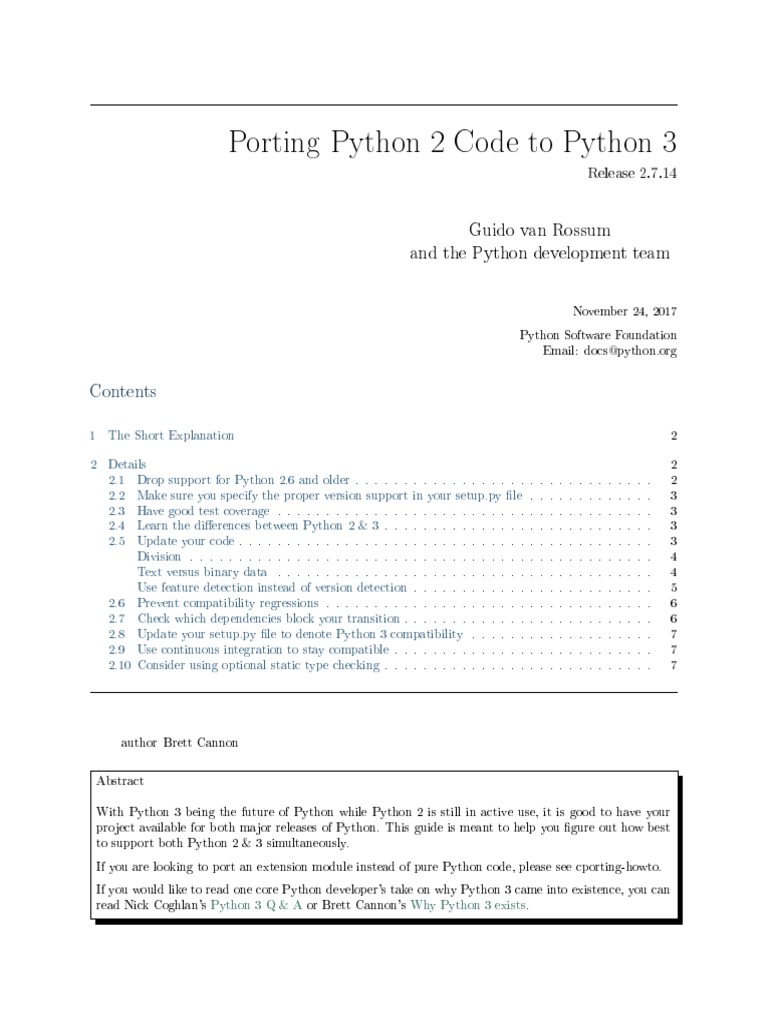 Porting Python 2 Code To Python 3: Guido Van Rossum and The Python Development Team | PDF ...