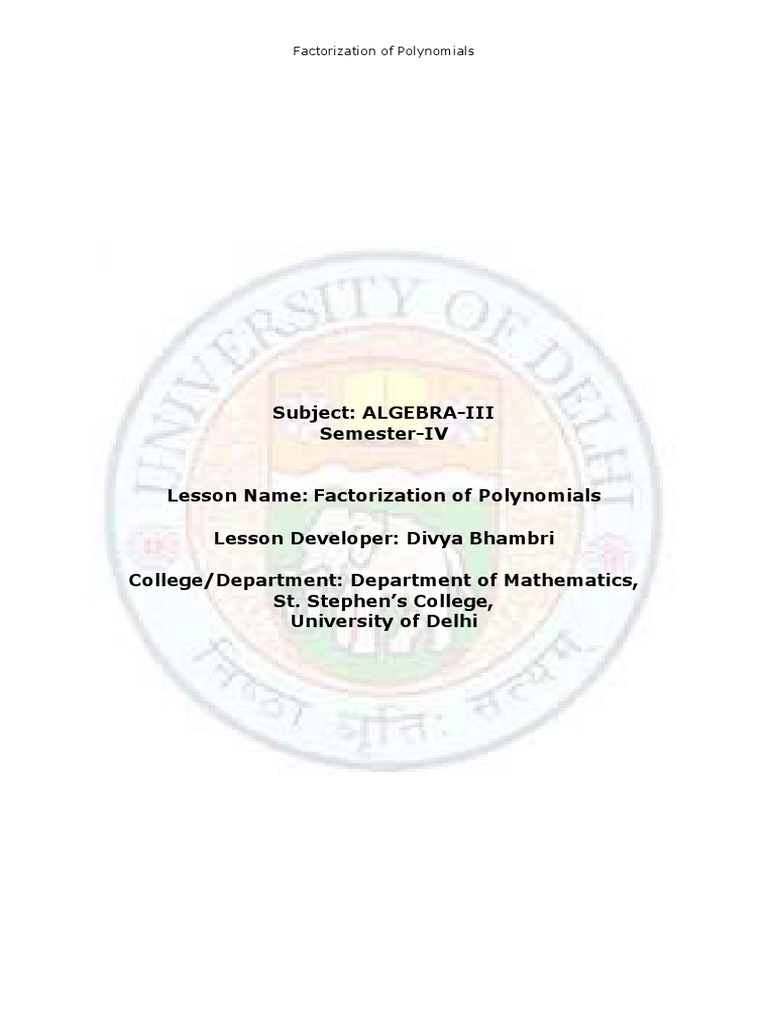 Factorization of Polynomials | PDF | Factorization | Polynomial