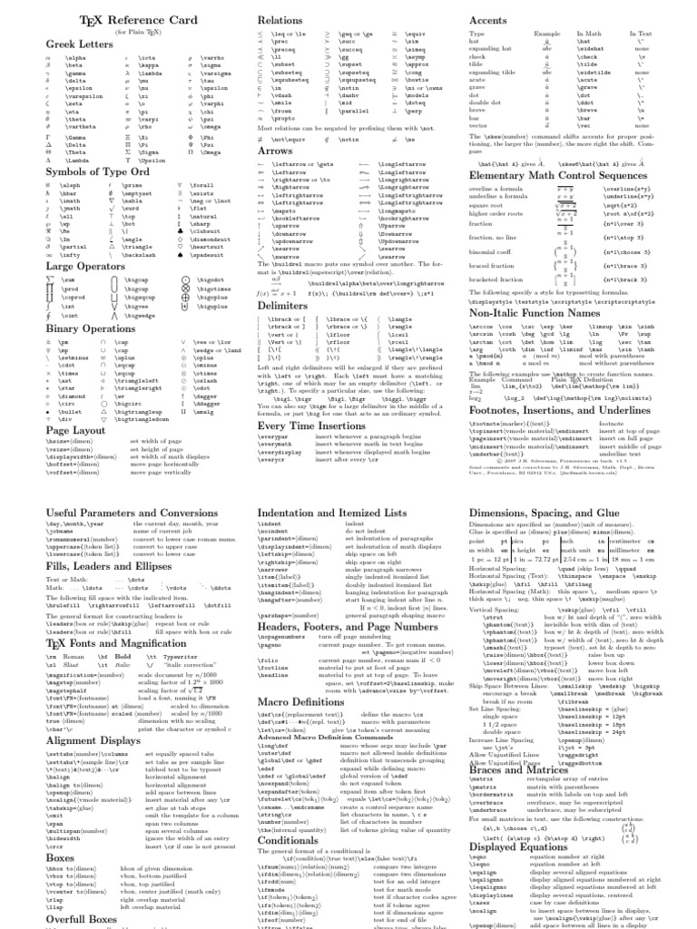 TeXRefCard v1 5 PDF | PDF | Matrix (Mathematics) | Text