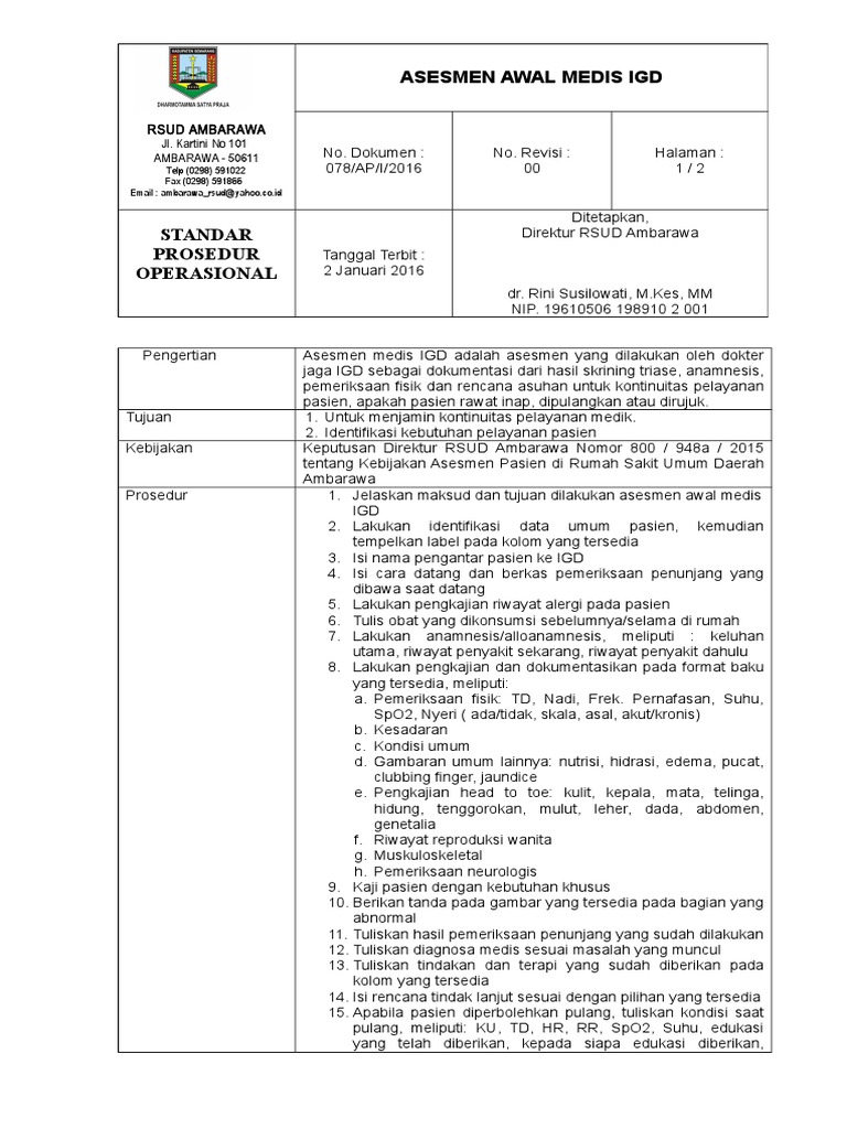Spo Asesmen Medis Igd | PDF