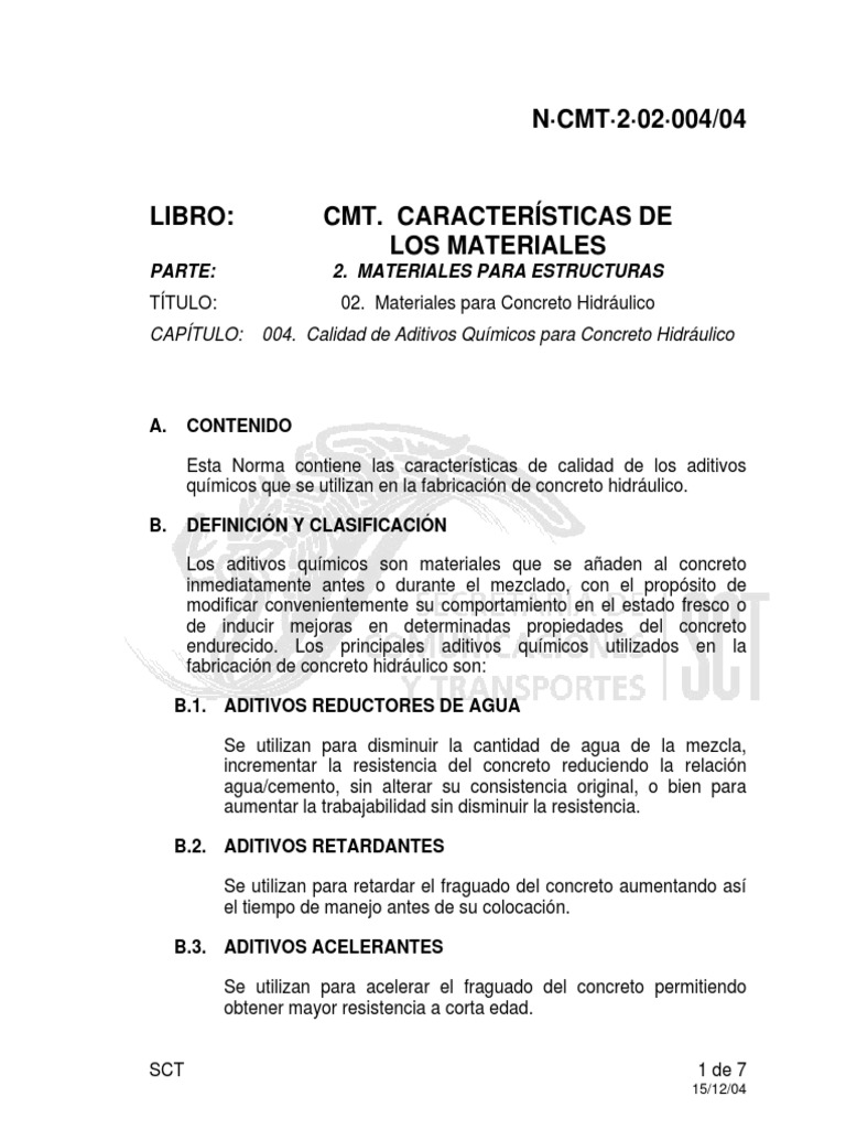N CMT 2-02-004 04 Materiales Concreto Hidraulico | PDF | Calidad (comercial) | Cemento
