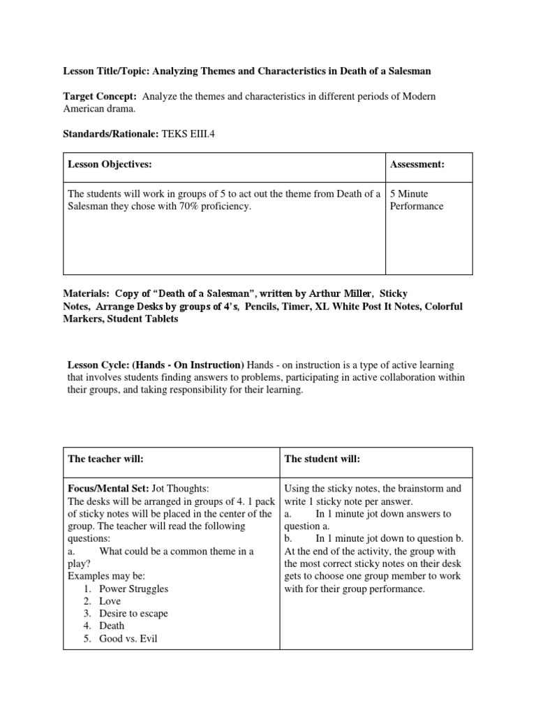 Death of A Salesman Lesson Plan | PDF | Cognition | Behavior Modification
