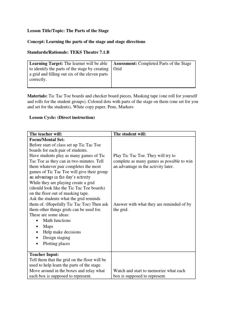 Understanding Stage Directions Grid | PDF | Lesson Plan | Education Theory