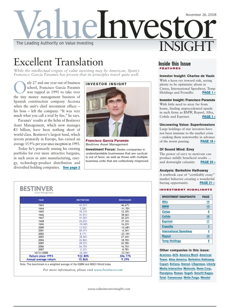 1 - Value Investor Insight - 26-11-2008 - Interview With Bestinver S ...