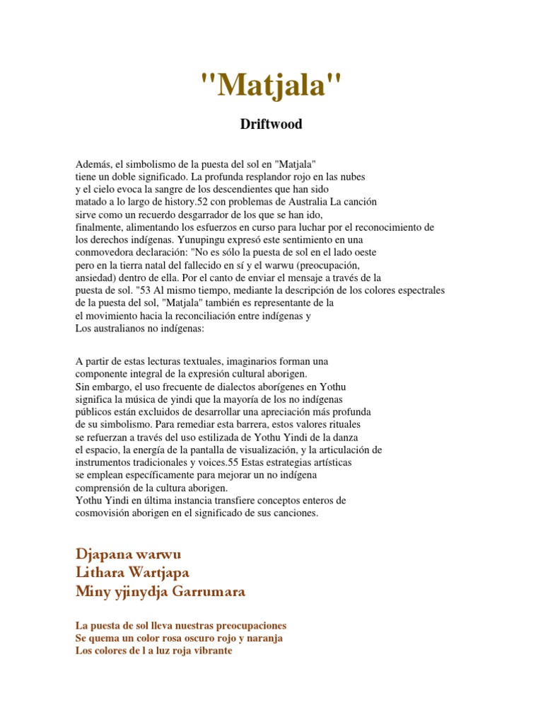 "Matjala" Cancion Aborigen Australiana | PDF