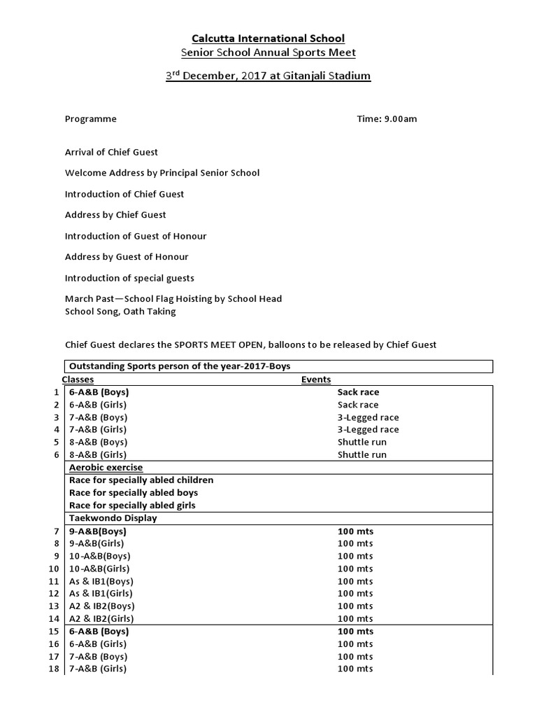 Sports Day-Flow of Events | PDF | Sports | Leisure