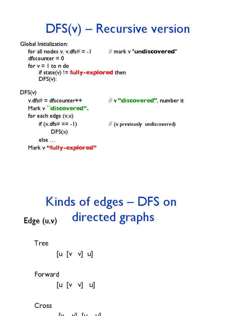 DFS (V) - Recursive Version: Fully-Explored | PDF | Discrete ...
