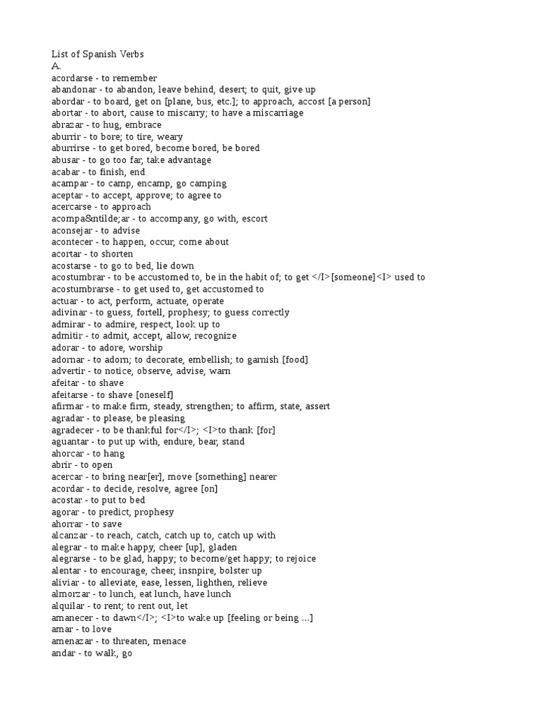 List of Spanish Verbs | PDF | Nature