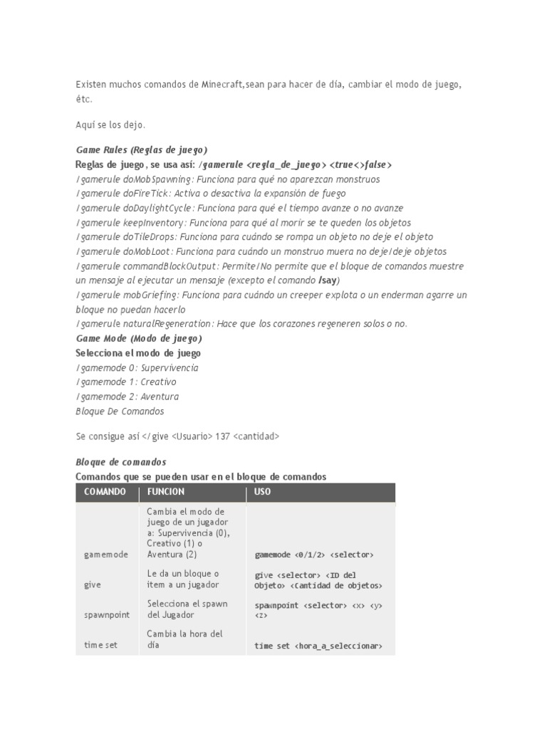 Comandos Esenciales de Minecraft | PDF | Minecraft | Ocio