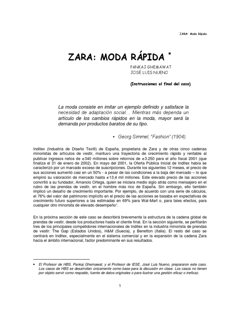 CASO EXAMEN DO Professor Miguel Piaggo Canivillo PA Zara Fast Fashion ...
