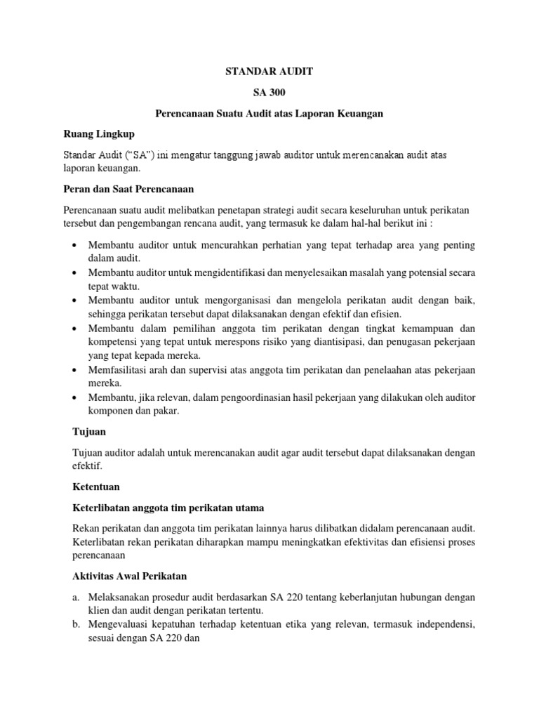 Perencanaan Audit Berdasarkan SA 300 | PDF