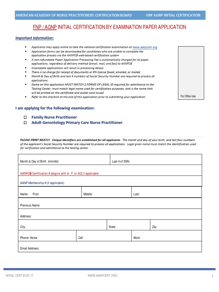 Application For AANP Certification Exam | PDF | Nurse Practitioner ...
