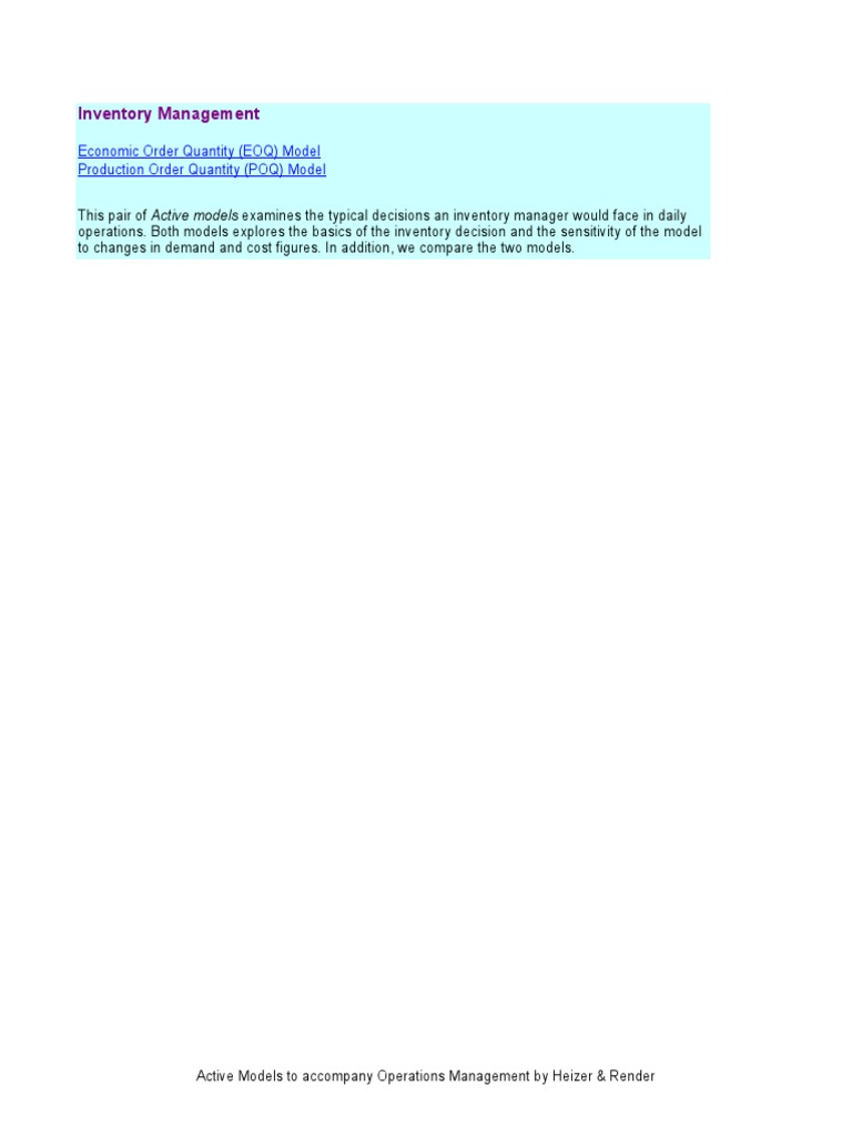 EOQ vs POQ in Inventory Management | PDF | Operations Management ...