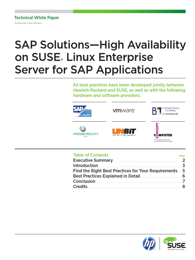 SAP Solutions - High Availability On SUSE® Linux Enterprise Server PDF | PDF | Computer Cluster ...