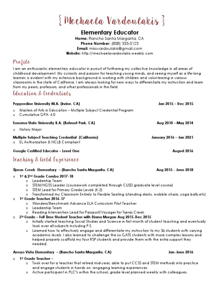 Teaching Resume MLV | PDF | Science, Technology, Engineering, And ...