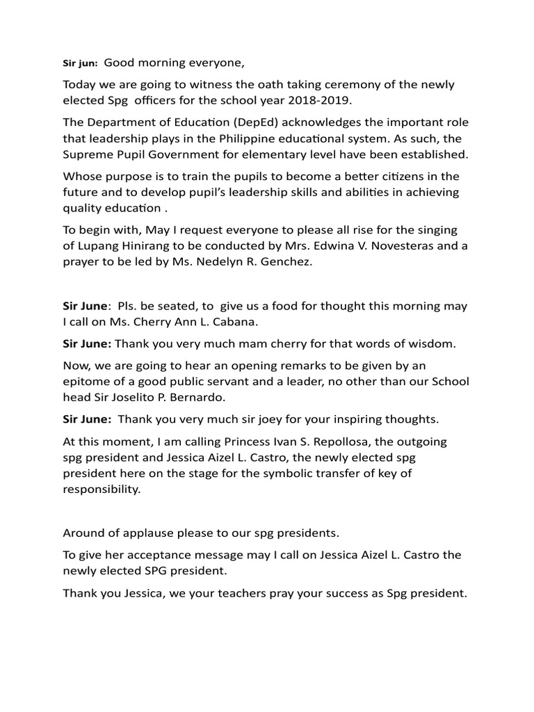 Script for Oath taking ceremony | Personal Growth