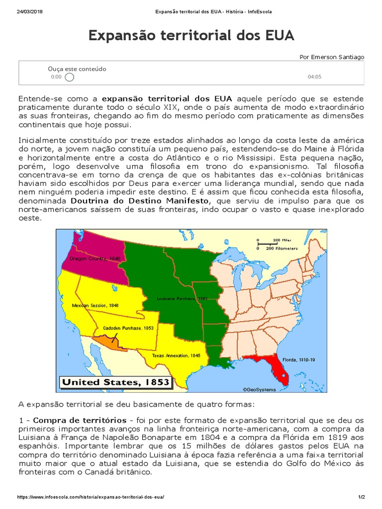 Expansão Territorial Dos EUA | Evolução Territorial dos Estados Unidos ...