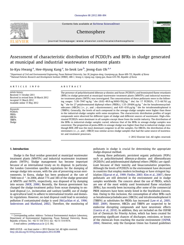 PCDD/Fs and BFRs in Wastewater Sludge Analysis | PDF | Sewage Treatment ...