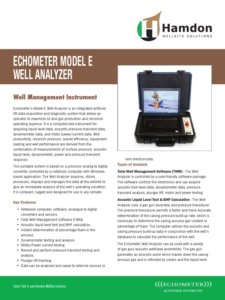 Hamdon Echometer Model E Well Analyzer Brochure | PDF | Pump | Gases