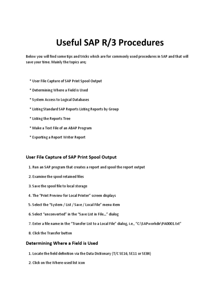 Useful SAP R/3 Procedures: User File Capture of SAP Print Spool Output ...