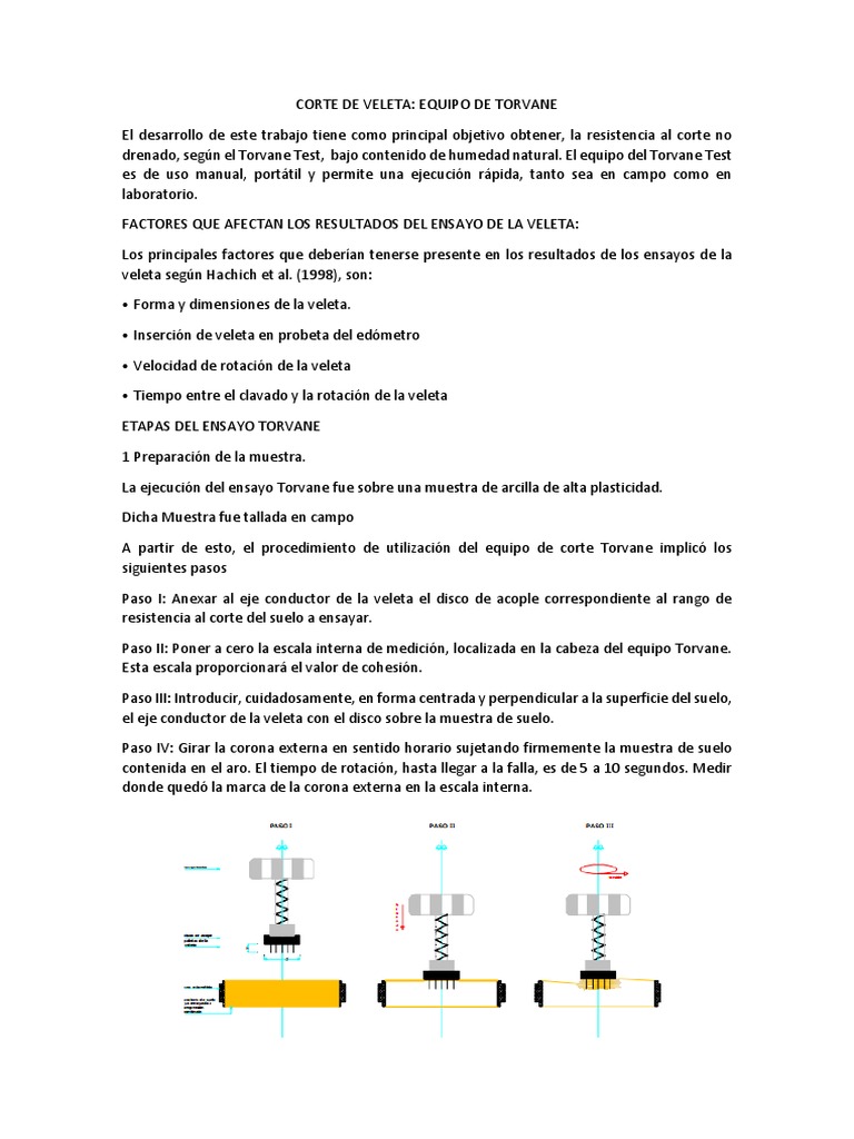 Equipo Torvane: Descripción de su funcionamiento y procedimiento para ...