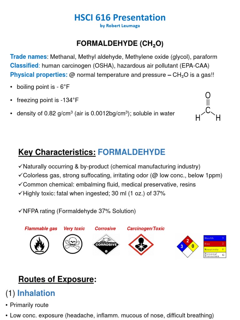 Hsci 616 Presentation | PDF | Formaldehyde | Personal Protective Equipment