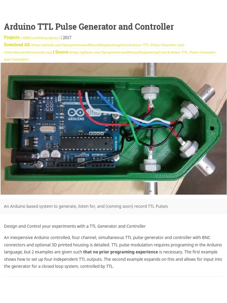Arduino Ttl Pulse Generator And Controller Optogenetics And Neural Engineering Core Pdf 