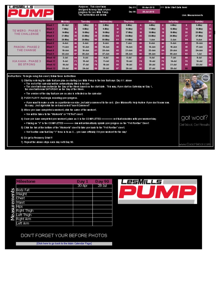 CoachWoot Les Mills Pump Workout Tracking Sheet Schedule Worksheet ...