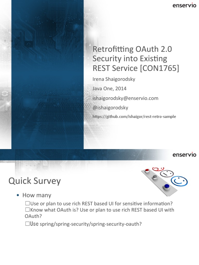Retrofi8Ng Oauth 2.0 Security Into Exis?Ng Rest Service (Con1765) | PDF | Computer Security ...