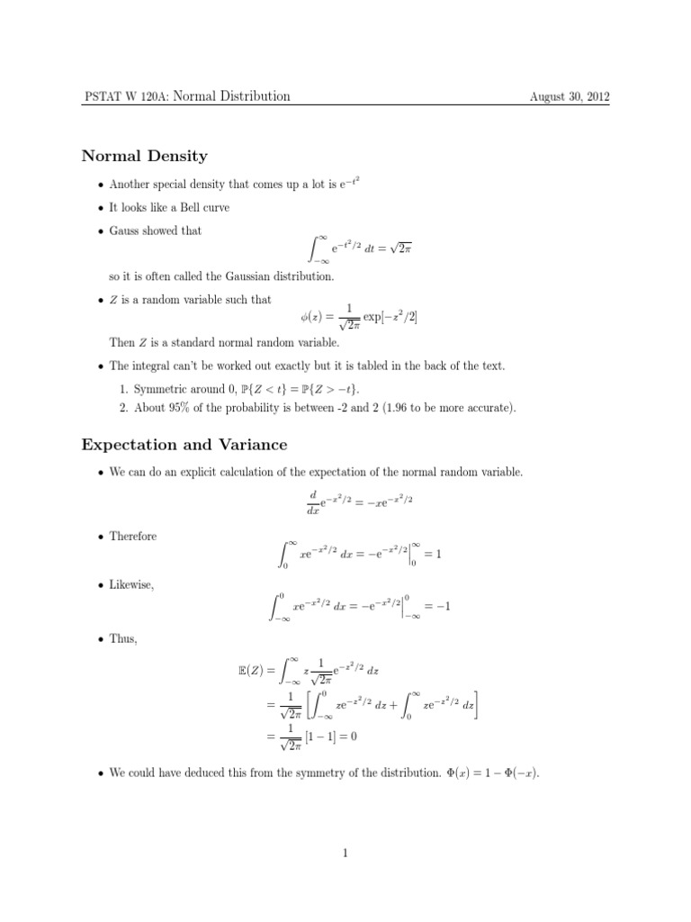 Normal Notes | PDF | Normal Distribution | Variance