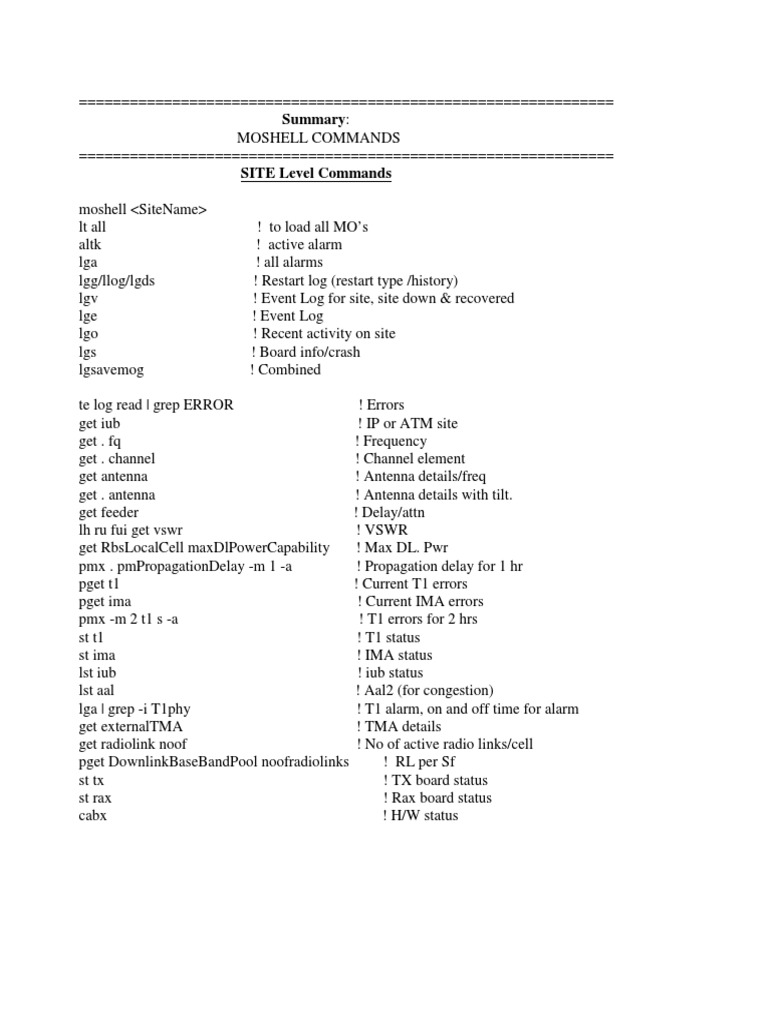 Moshell CMD PDF | PDF | High Speed Packet Access | Telecommunications Engineering