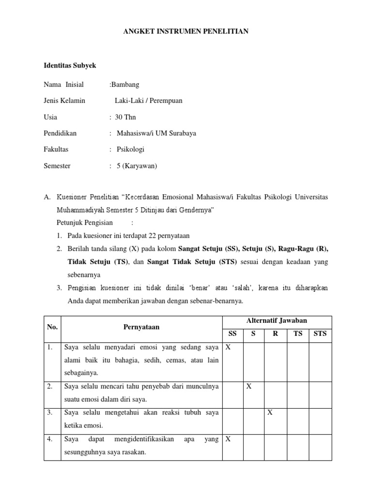 Angket Penelitian Kuantitatif | PDF