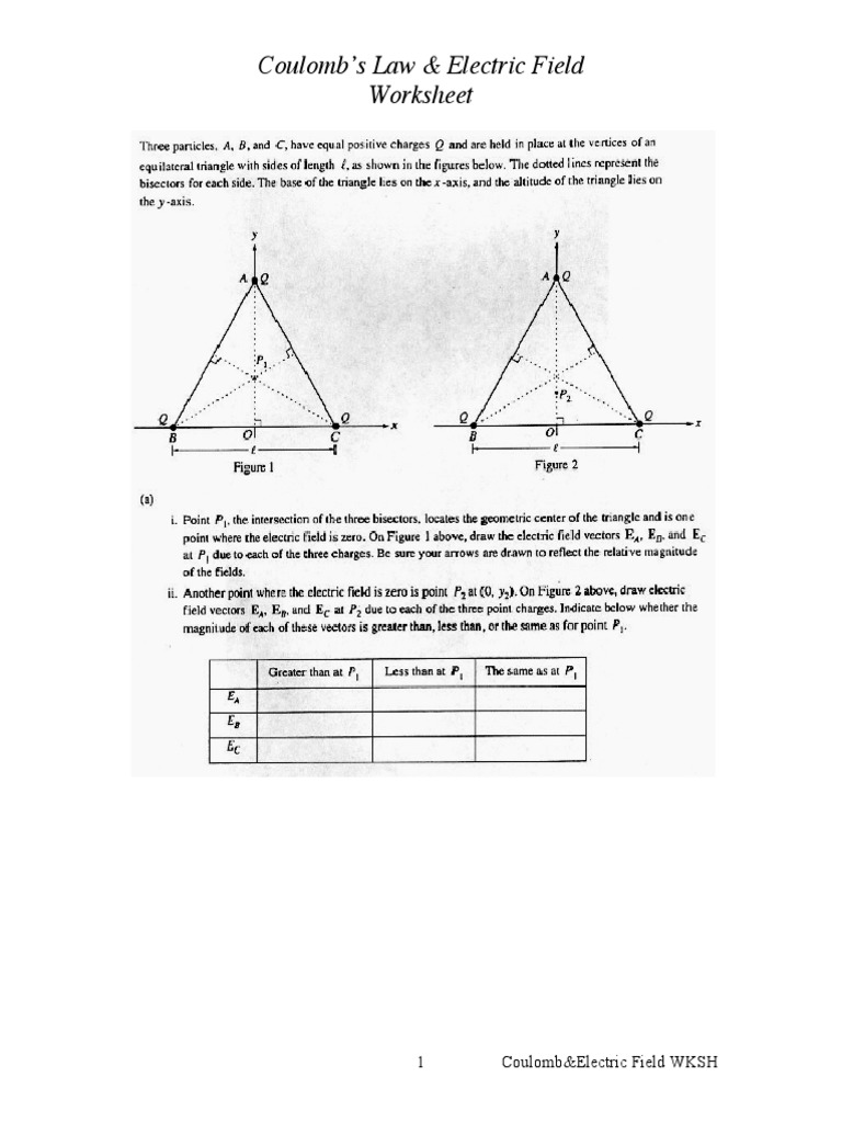 Coulomb's Law & Electric Field Worksheet | PDF