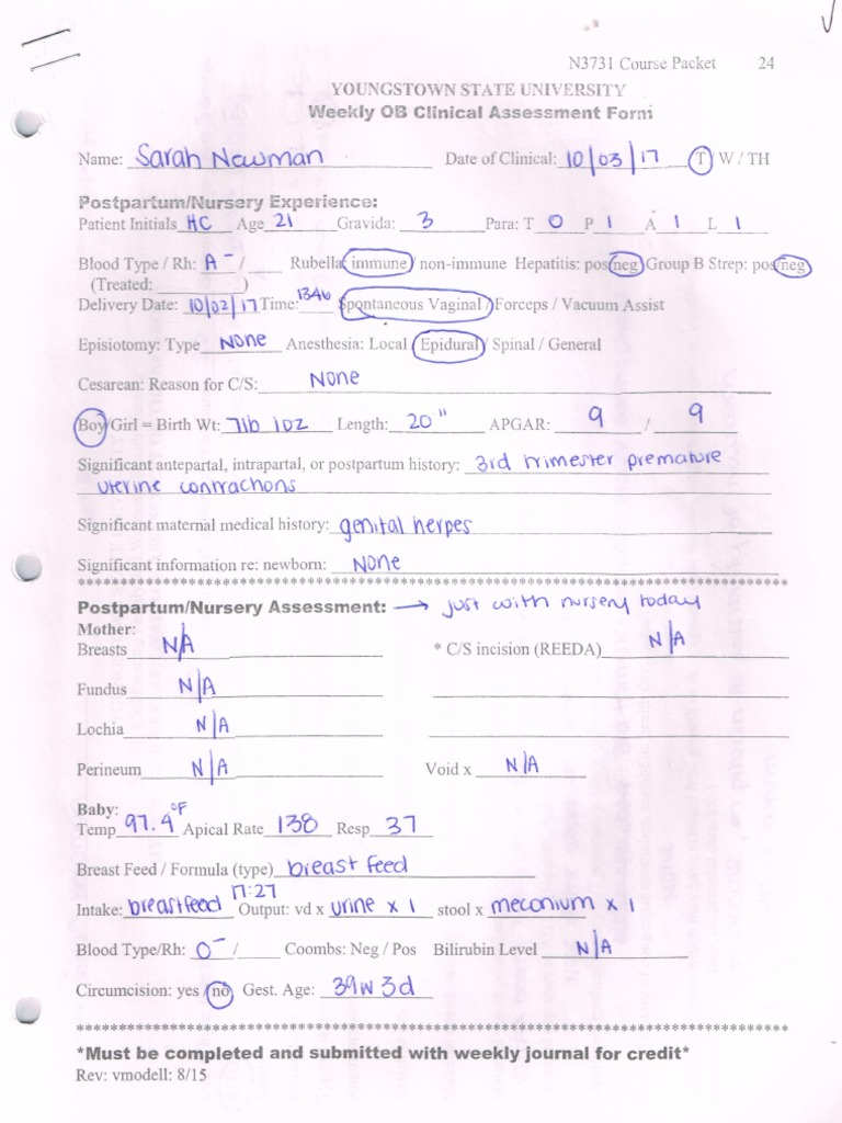 Ob Clinical Paperwork Example | PDF