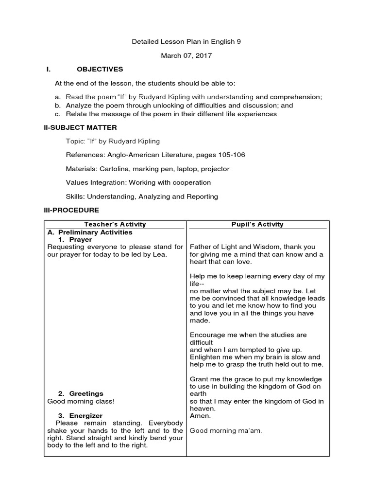 Detailed Lesson Plan in English 8 (FINAL) | PDF | Lesson Plan | Reading ...
