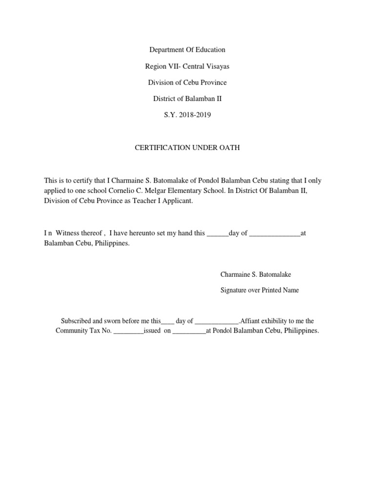 Charmaine S. Batomalake Signature Over Printed Name | PDF