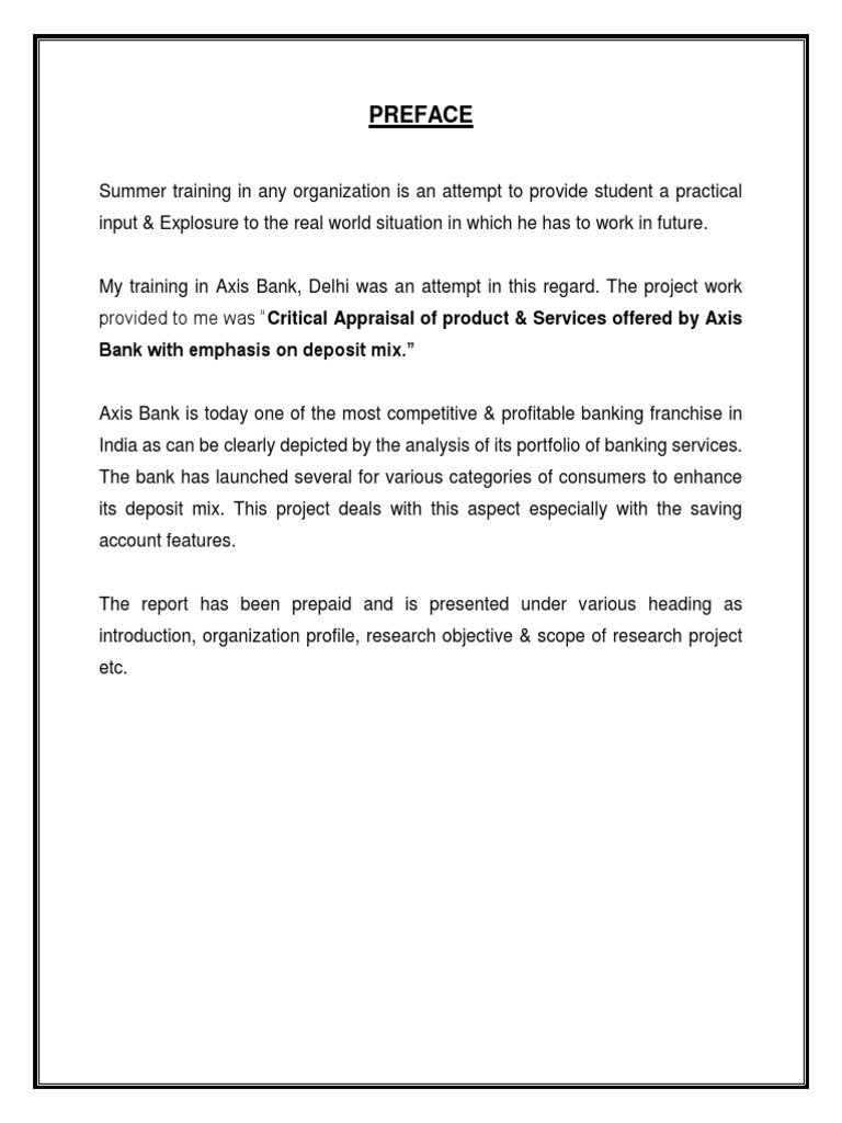 Preface: Bank with emphasis on deposit mix.”