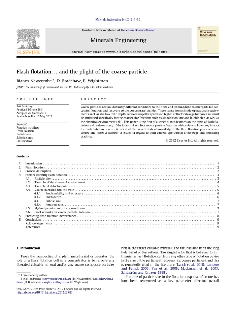Flash Flotation... and The Plight of The Coarse Particle | PDF | Foam | Nature