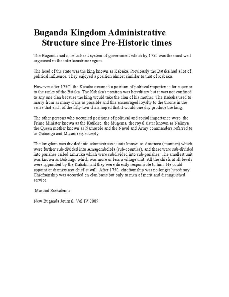 Buganda Kingdom Administrative Structure Since Pre | PDF | Government ...
