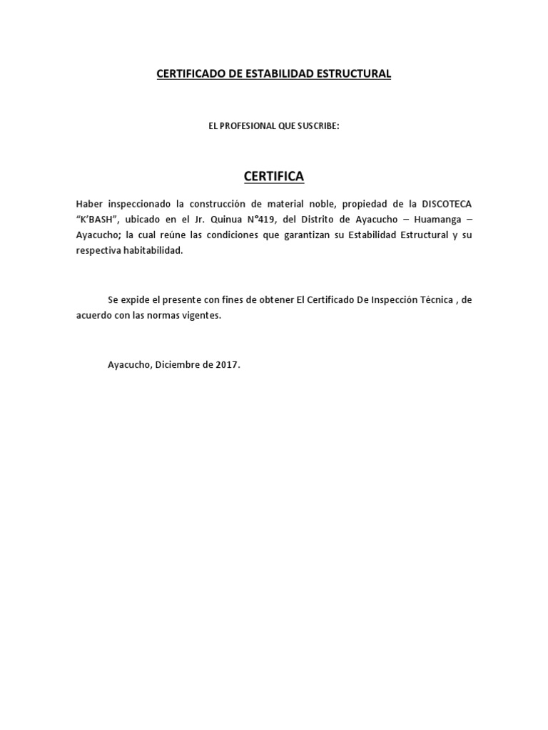 Certificado de Estabilidad Estructural | PDF