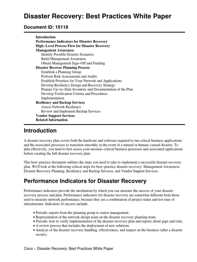 Disaster Recovery - Best Practices White Paper | PDF | Disaster ...